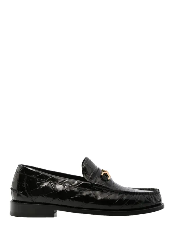 Versace Medusa Crocodile-embossed Leather Loafers - Black