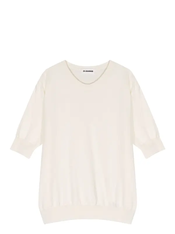 JIL SANDER Ribbed-trim Cotton T-shirt - Neutrals