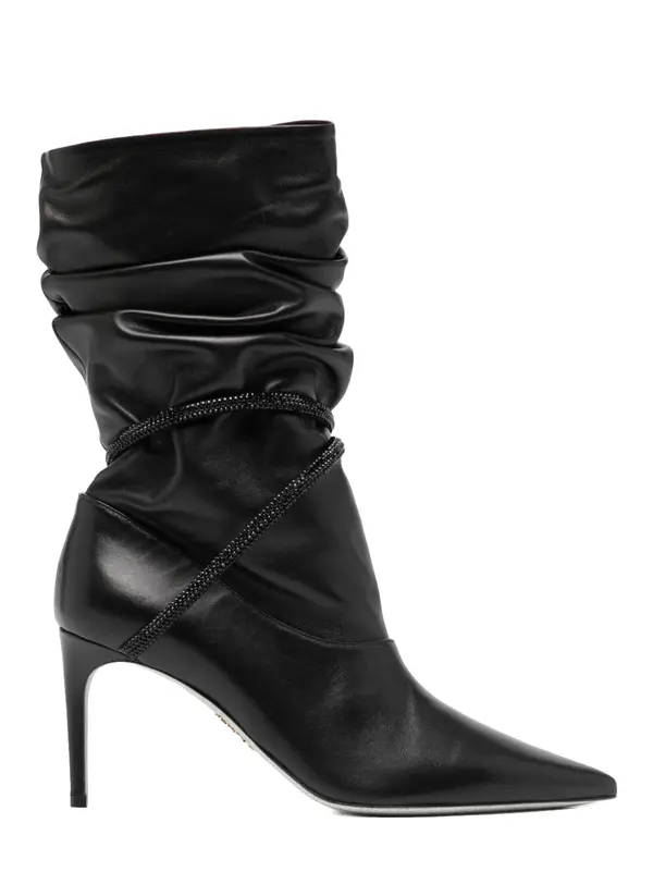 Rene Caovilla 80mm Ruched Leather Boots - Black