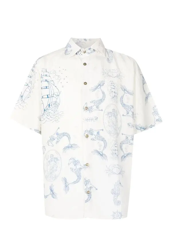 AMIR SLAMA Logo-engraved Graphic-print Shirt - White