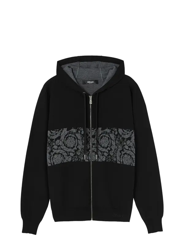Versace Barocco-jacquard Zip-up Hoodie - Black