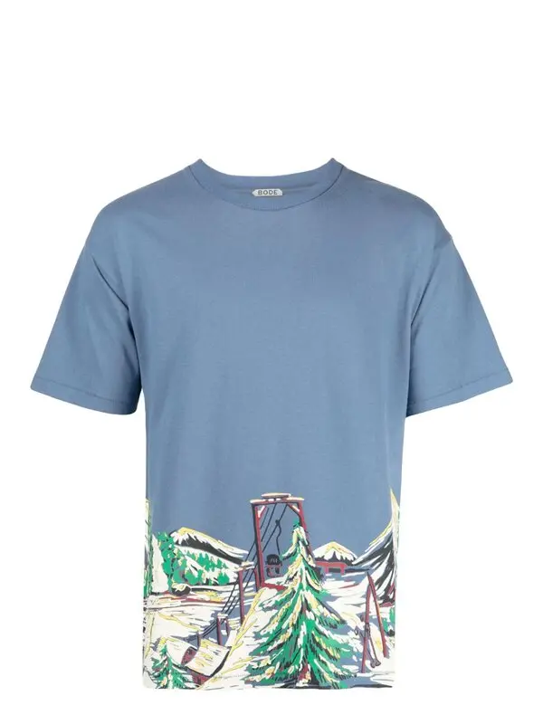 BODE Ski Lift Cotton T-shirt - Blue