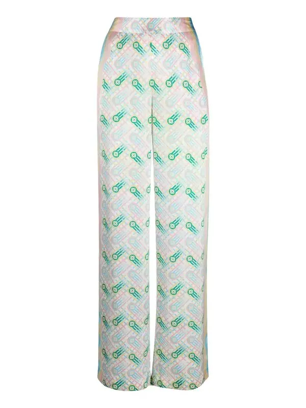 Casablanca Graphic-print Silk Trousers - Neutrals