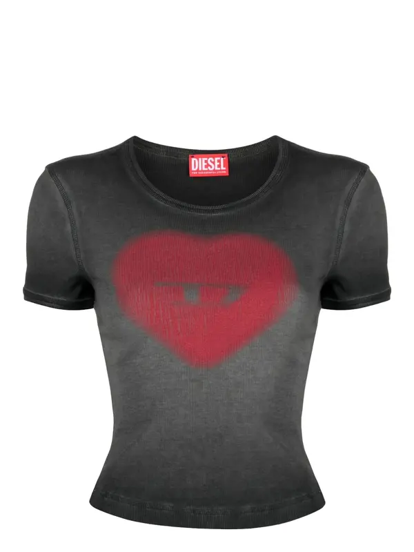 DIESEL® Logo Heart-print Faded T-shirt - Black