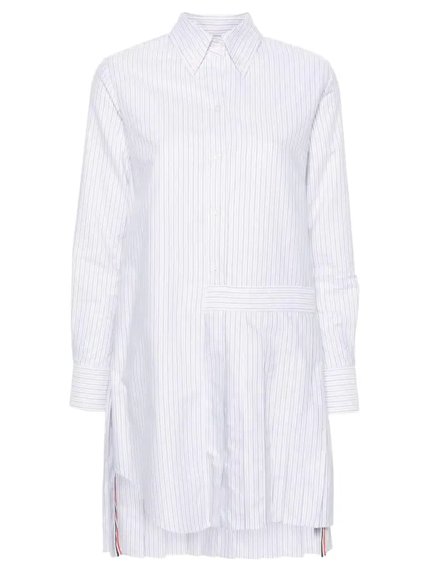 Thom Browne Pleated Striped Shirt Dress - Grey