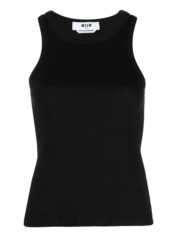 MSGM Embroidered-logo Ribbed Tank Top - Black