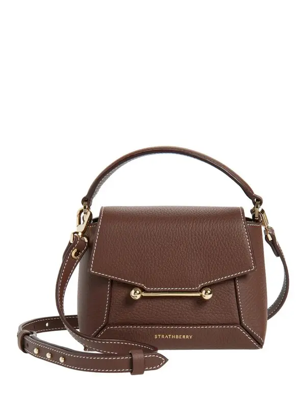 Strathberry Mini Mosaic Leather Top Handle Bag - Chocolate - Vanilla Stitch