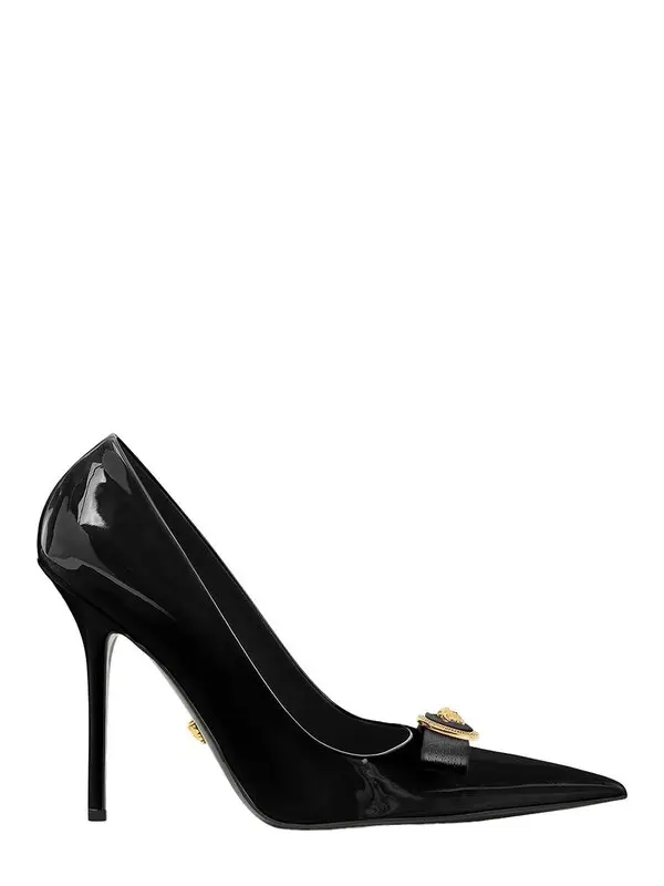 Versace Ribbon 110mm Patent Pumps - Black+gold