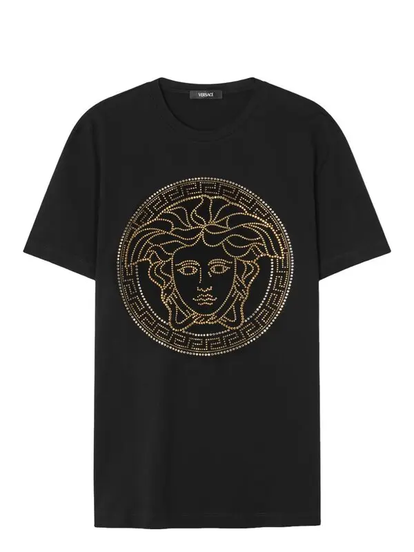 Versace Embellished Cotton-jersey T-shirt - Black