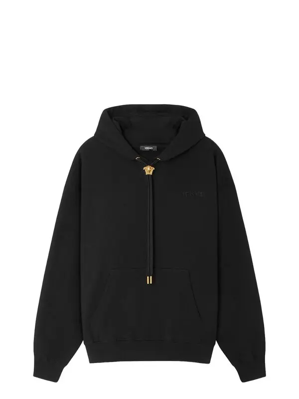 Versace Embroidered Cotton-jersey Hoodie - Black