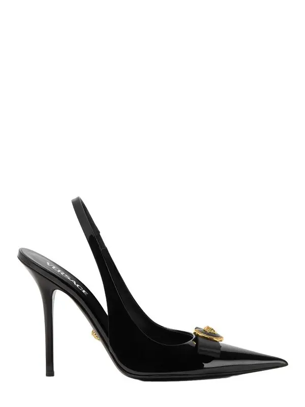 Versace Ribbon Patent Slingbacks 110 Mm - Black+gold