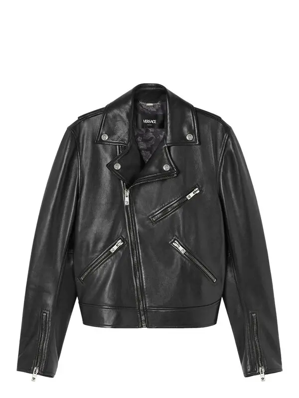Versace Nappa Leather Biker Jacket With Medusa Hardware - Black