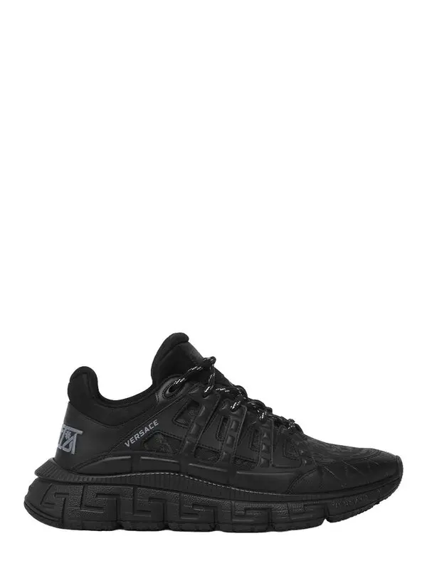 Versace Trigreca Jacquard Leather Sneakers - Black