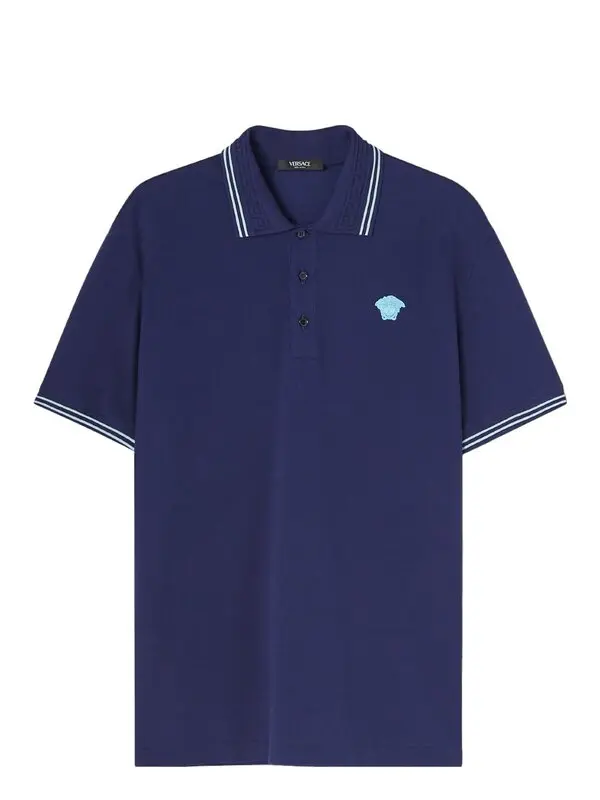 Versace Embroidered Cotton Piqué Polo - Blue