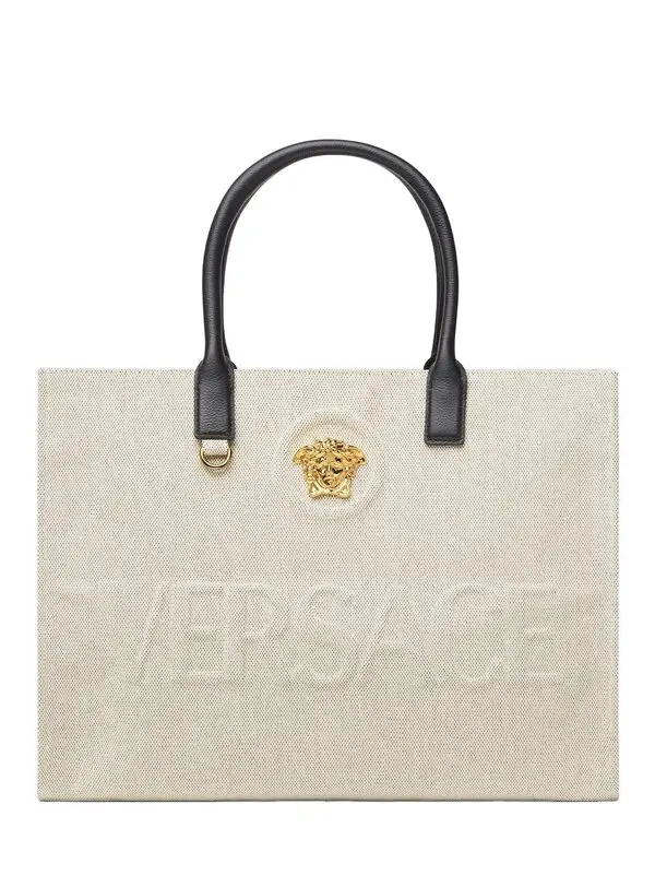 Versace La Medusa Large Canvas Tote - Beige