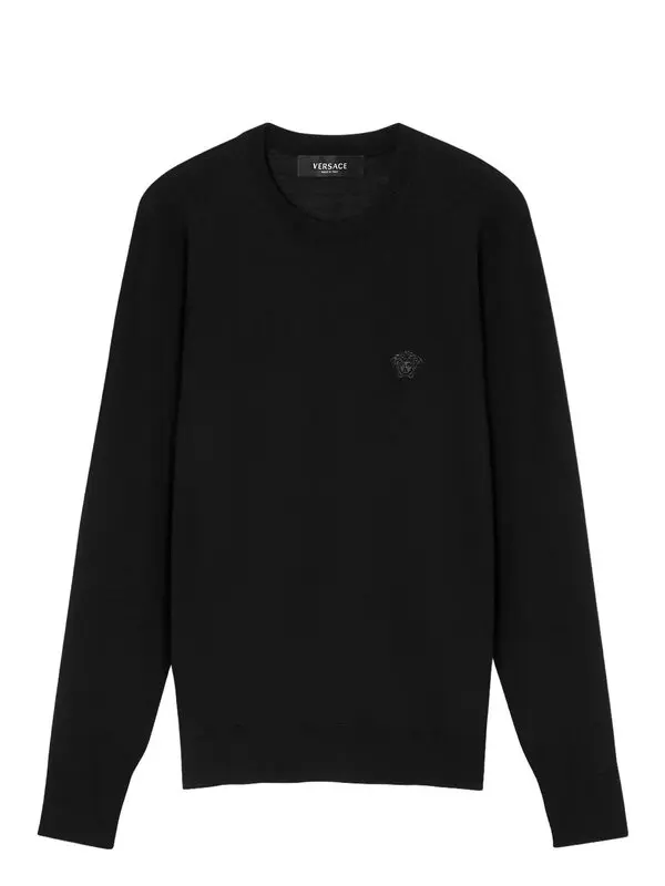 Versace Embroidered Wool-blend Knit Sweater - Black