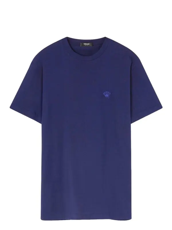 Versace Embroidered Cotton-jersey T-shirt - Blue