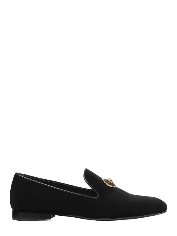 Versace Medusa Velvet Slippers - Black+gold
