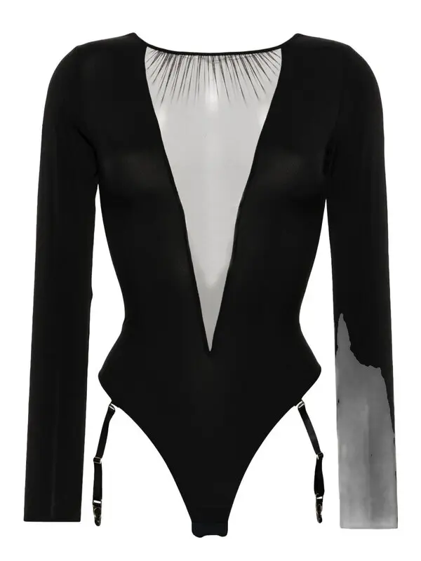 MAISON CLOSE Stretch Semi-sheer Bodysuit - Black