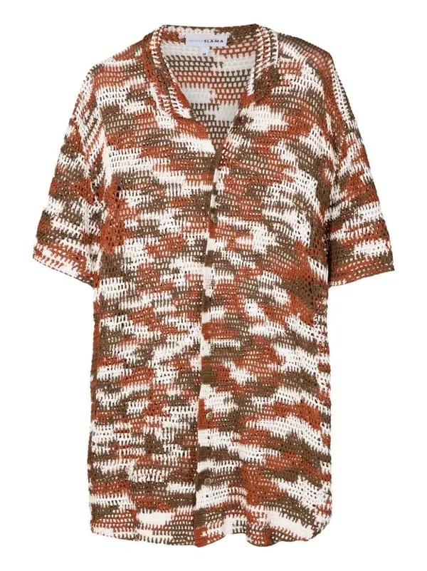 AMIR SLAMA Mélange Crochet-knit Shirt - Brown