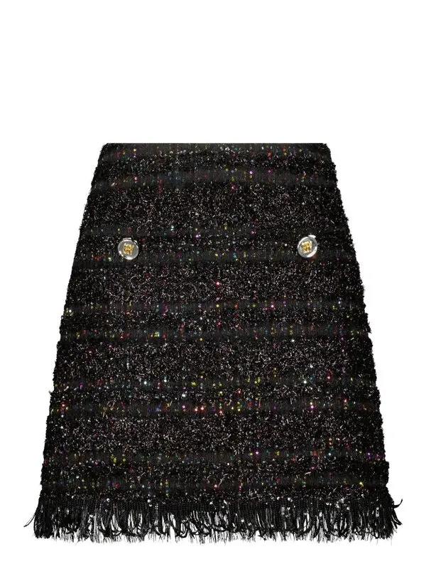 Giambattista Valli Frayed-detail Tweed Skirt - Black