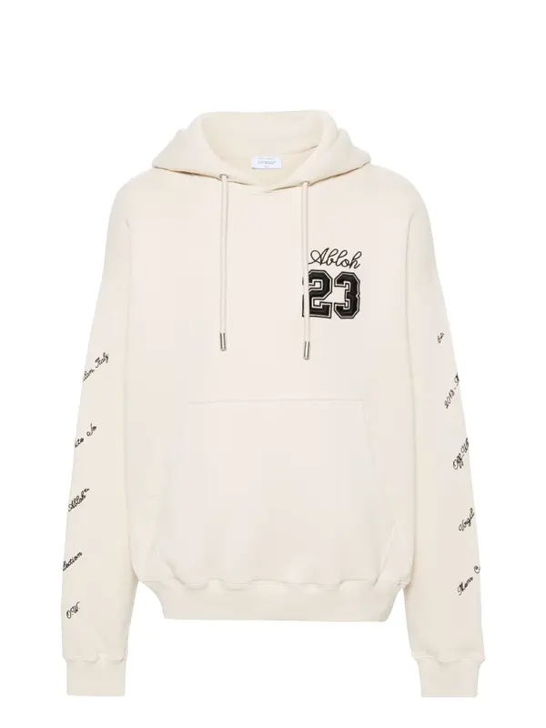 Off-White Cotton Embroidered Logo Hoodie - Neutrals