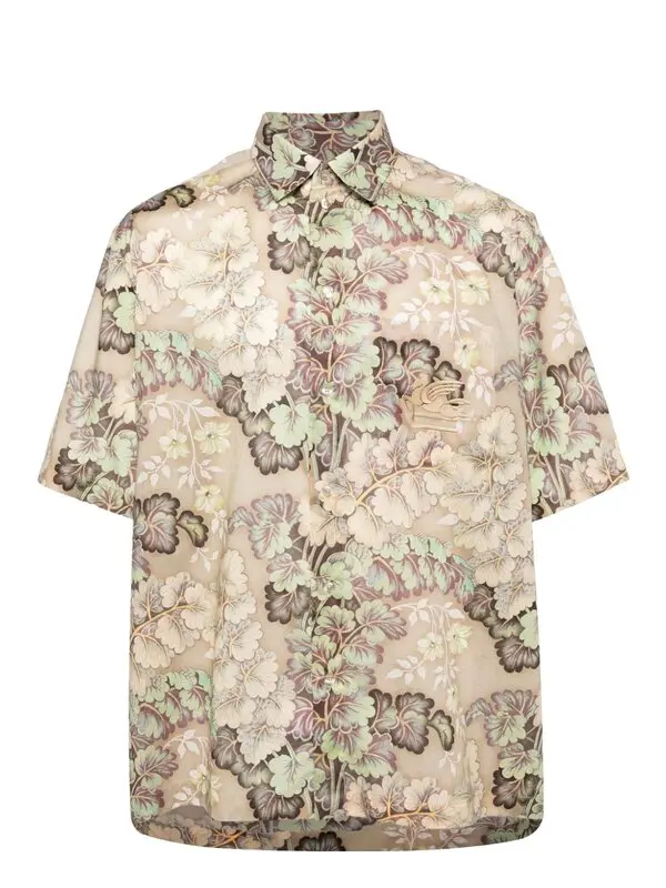 Etro Pegaso-embroidered Floral-motif Shirt - Neutrals
