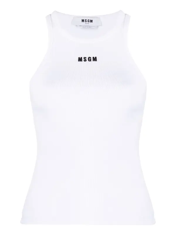 MSGM Embroidered Logo Ribbed Tank Top - White