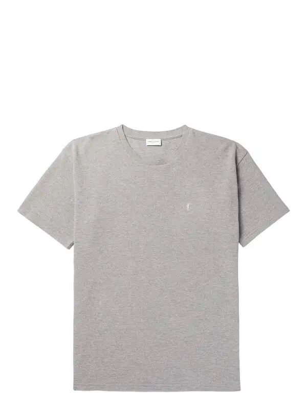 Saint Laurent Logo-embroidered Cotton-blend Piqué T-shirt - Gray