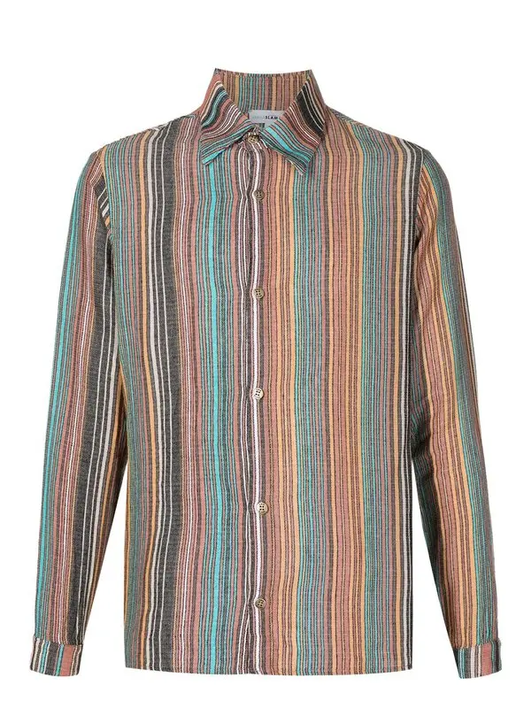 AMIR SLAMA Striped Jacquard Cotton Shirt - Brown