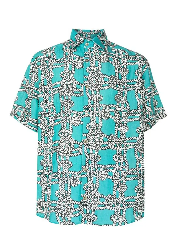 AMIR SLAMA Knot-print Linen-blend Shirt - Blue
