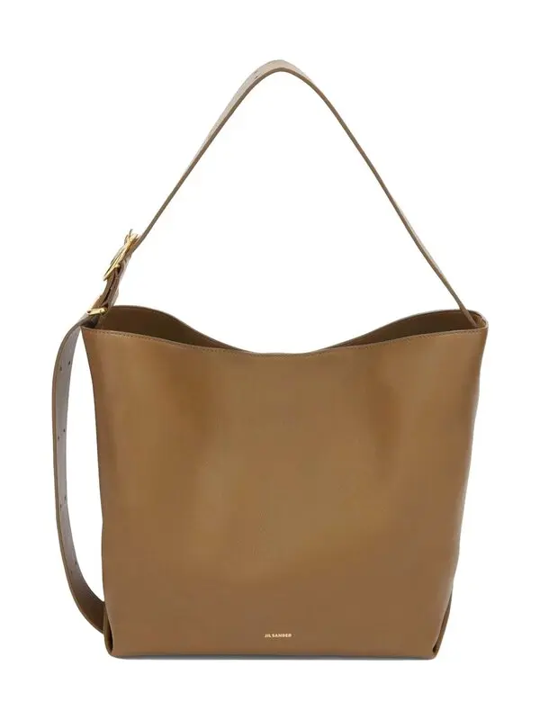 JIL SANDER Medium Cannolo Leather Tote Bag - Brown