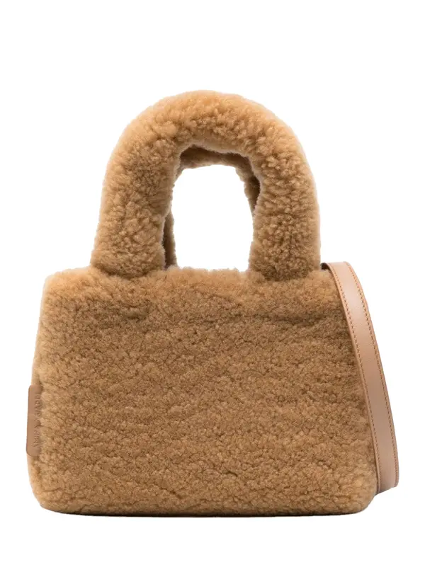 Amina Muaddi Amini Giuly Shearling Tote Bag - Brown