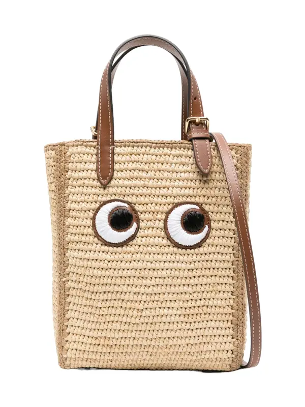 ANYA HINDMARCH Eyes-embroidered Raffia Tote Bag - Neutrals