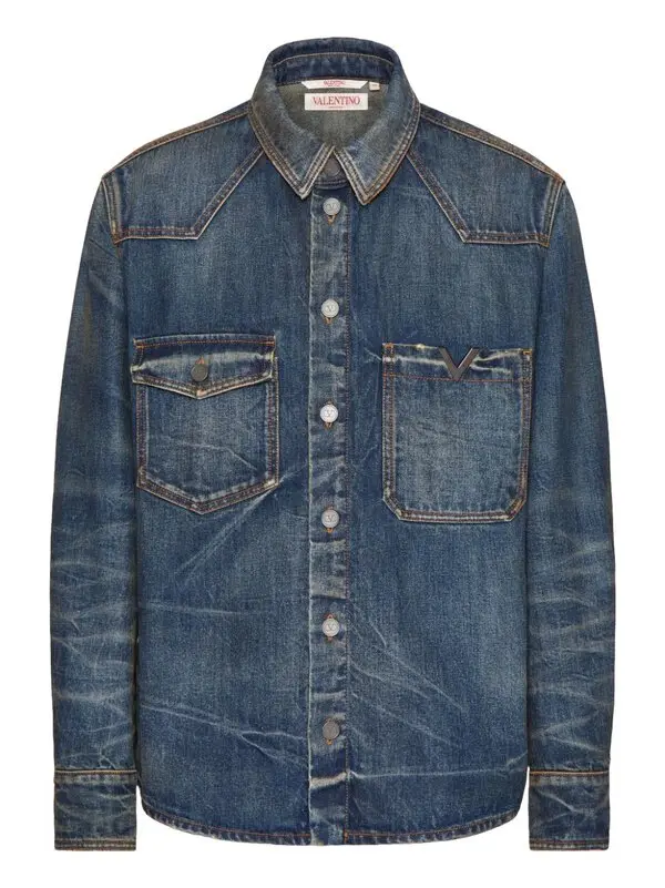 Valentino Garavani V-detail Denim Shirt - Blue