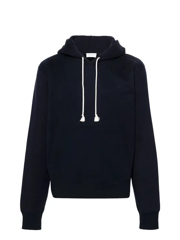 Saint Laurent Cassandre-embroidered Cotton Hoodie - Blue