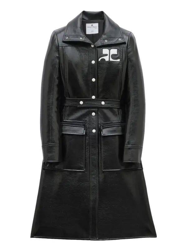 COURREGES Logo-patch Trench Coat - Black