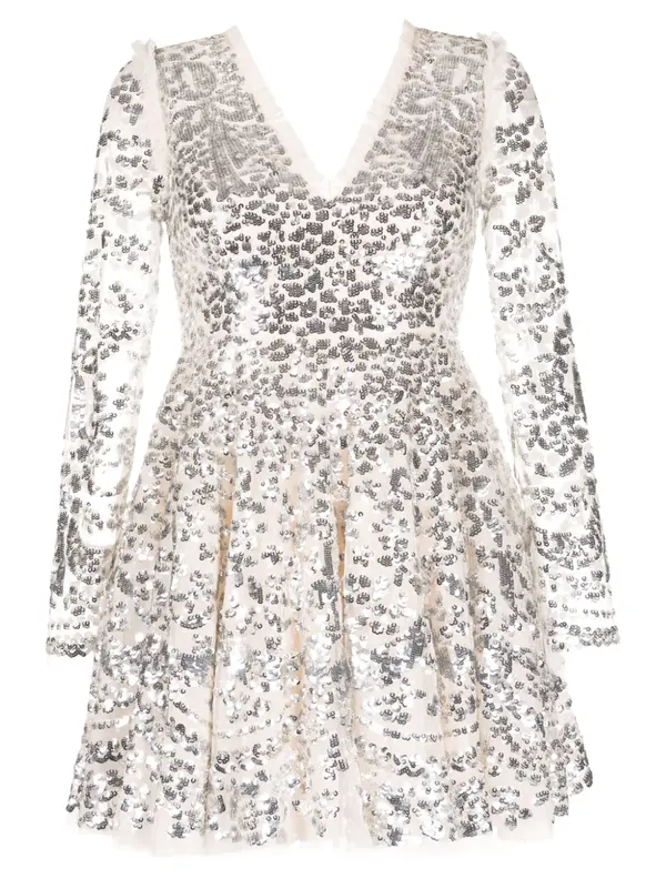 NEEDLE & THREAD Embellished Chandelier Minidress - Neutrals