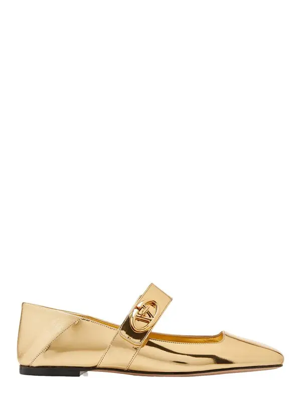 Valentino Garavani Vlogo Locker Laminated Leather Mary Jane Flats - Gold