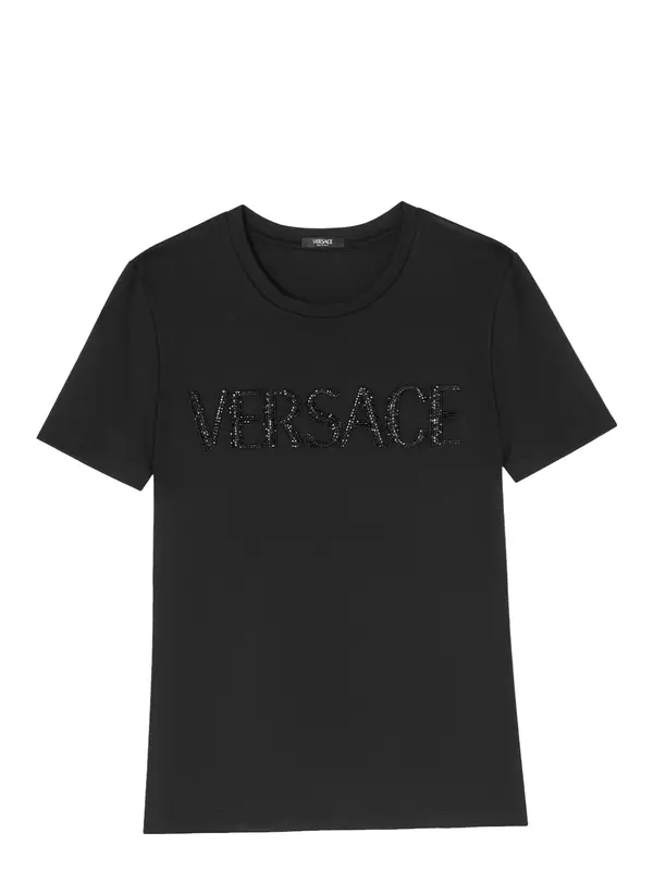 Versace Logo Crystal-embellished T-shirt - Black