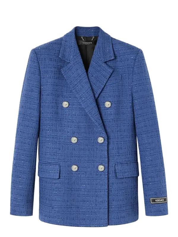 Versace Metallic-threading Double-breasted Blazer - Blue