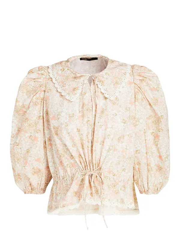 Maje Crochet-trimmed Floral-print Blouse - Blush