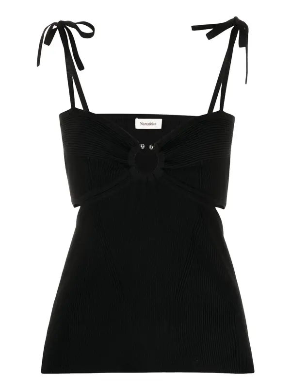 Nanushka Tied-straps Fine-ribbed Top - Black