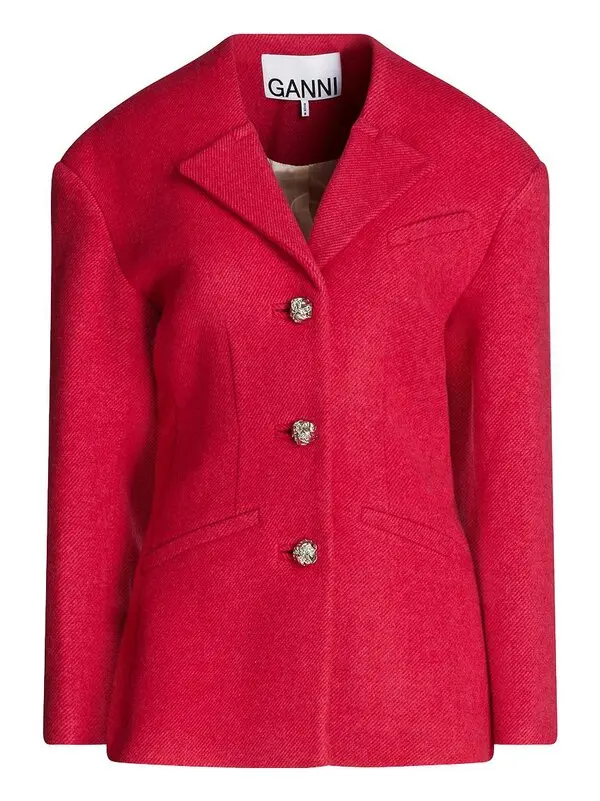 GANNI Wool-blend Twill Blazer - Crimson