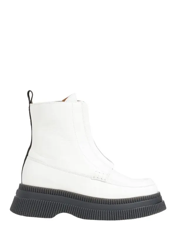 GANNI Leather Platform Ankle Boots - White