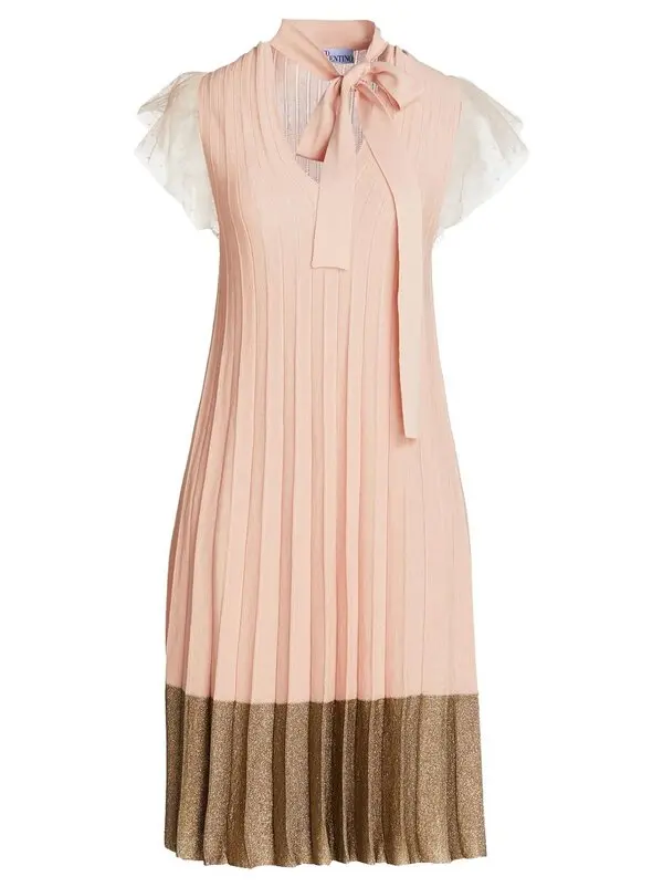 Red Valentino Pussy-bow Pleated Cotton-blend Dress - Blush
