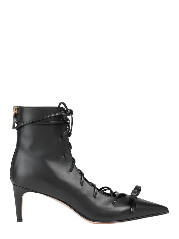 Red Valentino Leather Ankle Boots With Bow Detailing - Black