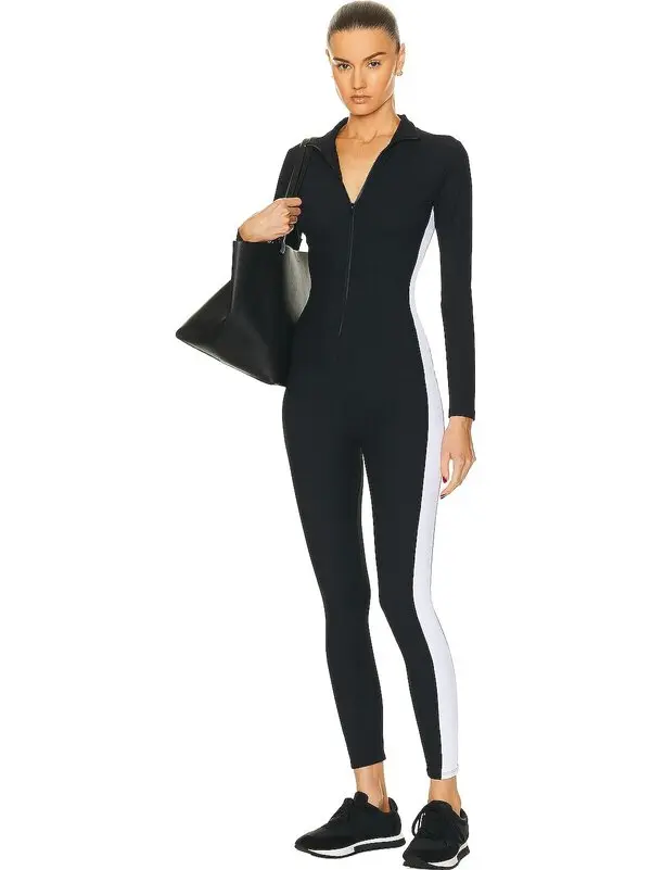 Year Of Ours Thermal Ski Onesie Jumpsuit In Black - Black & White