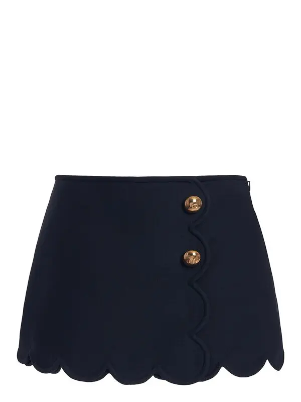 Valentino Garavani Scalloped Wool-silk Crepe Mini Skort - Navy