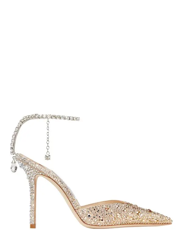 JIMMY CHOO Saeda 100 Gold Satin Pumps With Crystals - Gold/crystal